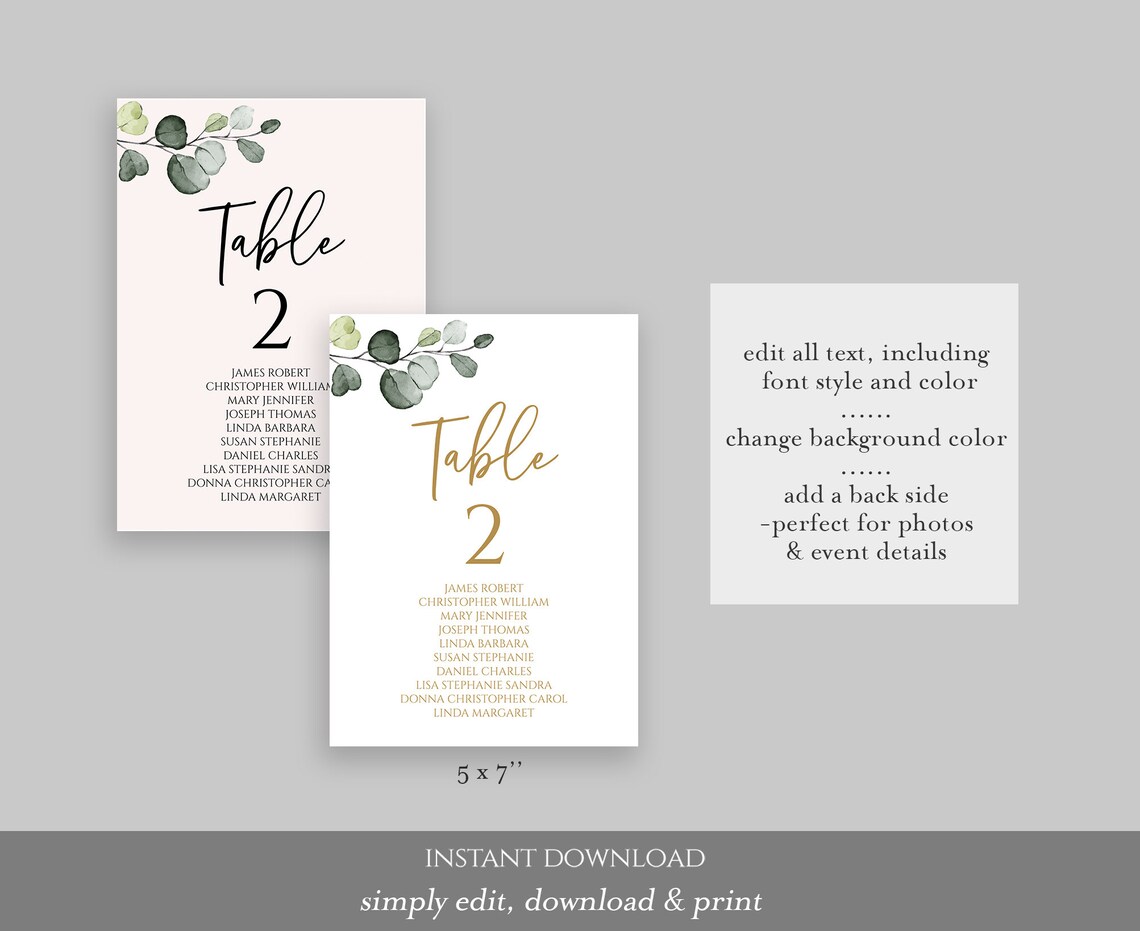 Greenery Seating Chart Template Calligraphy Greenery Table | Etsy