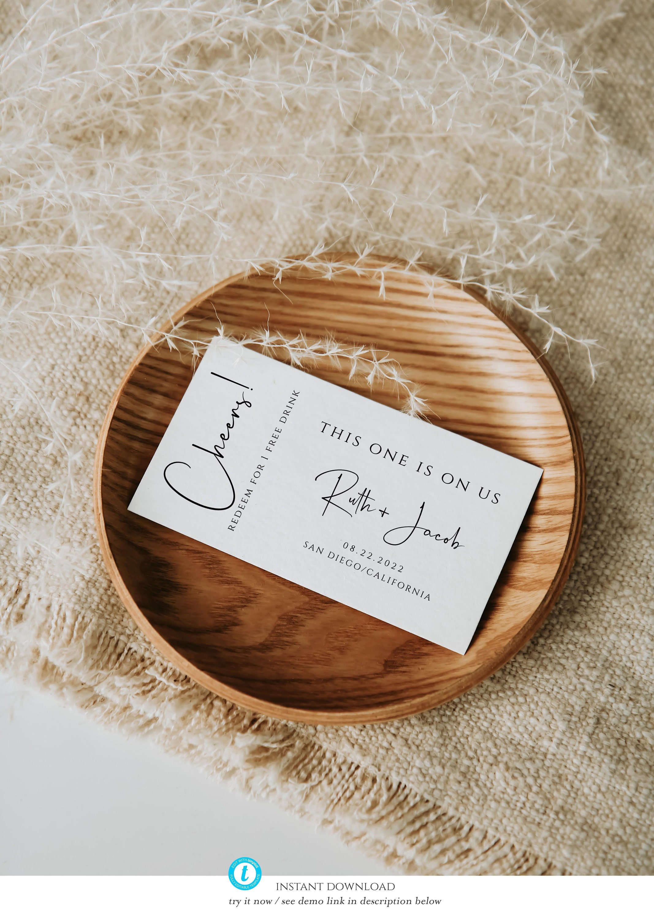 Drink Ticket Template Cheers Tag Minimalist Drink Ticket - Etsy