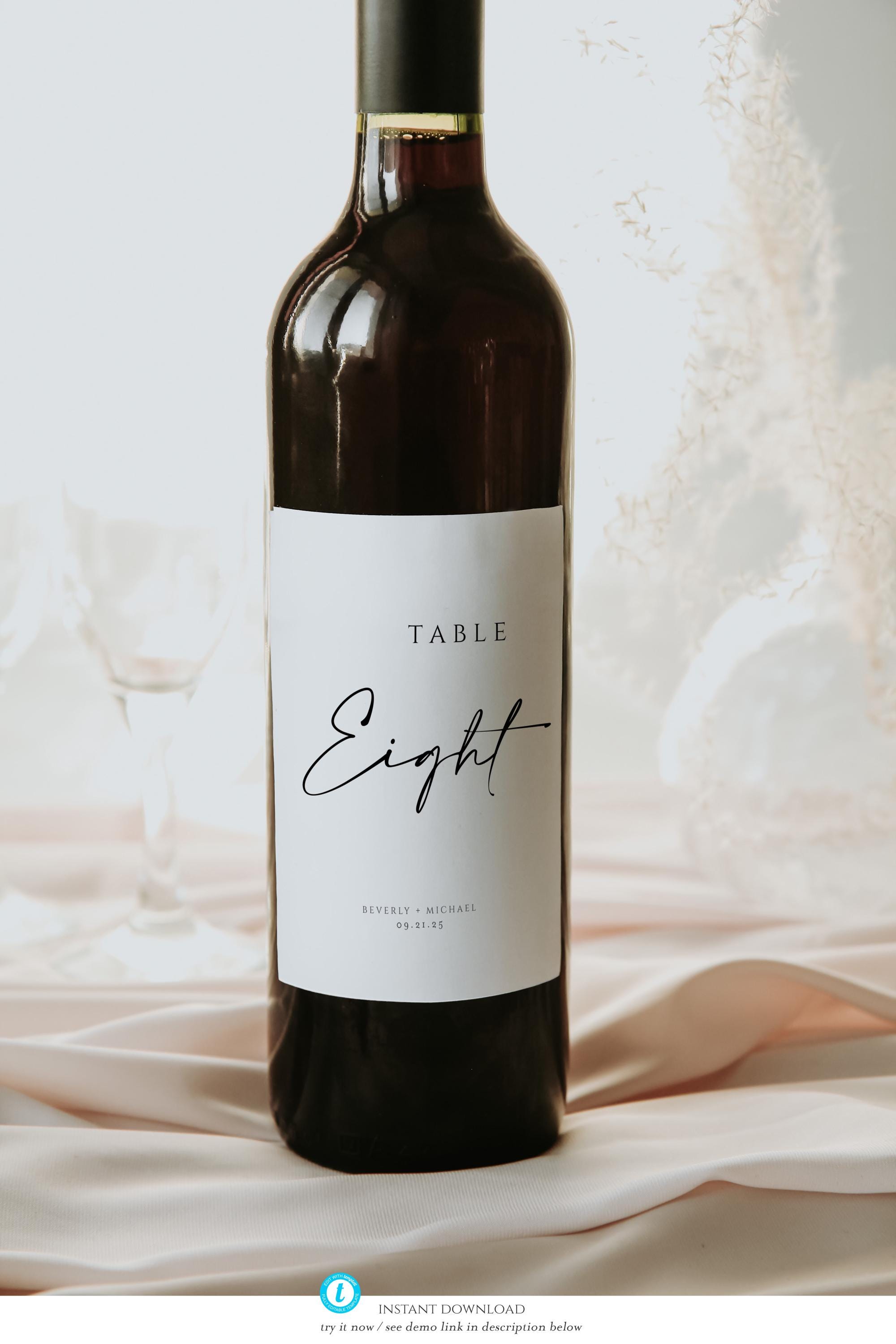 Editable Wine Label Table Number: Minimalist Wedding Seating Chart ...