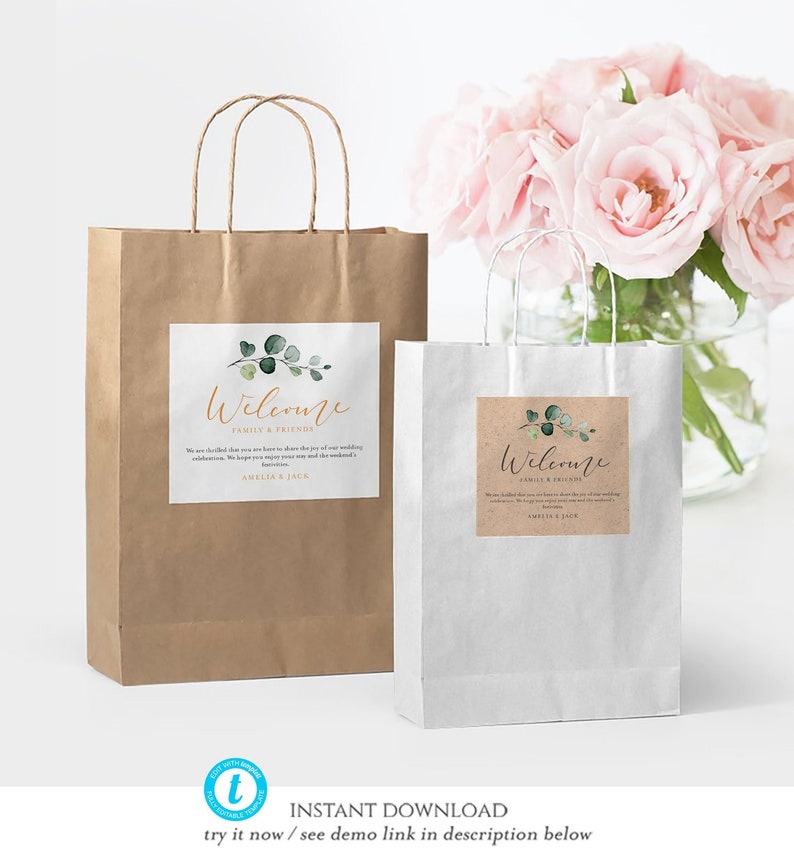 Welcome Bag Label Template Eucalyptus Welcome Bag Welcome - Etsy
