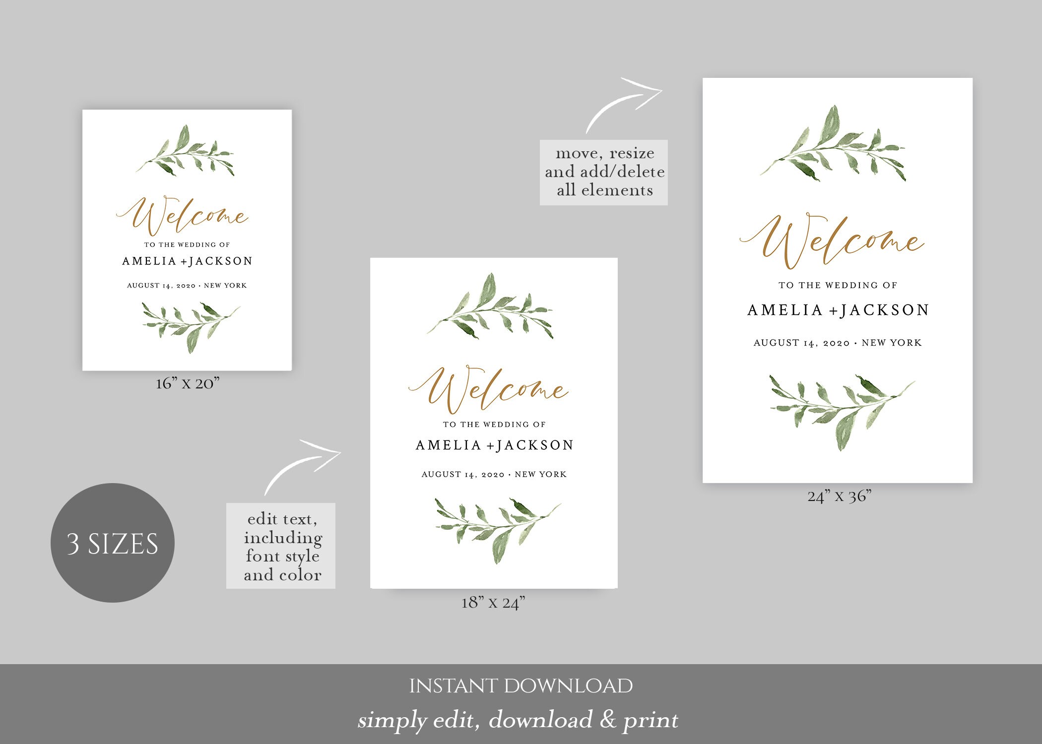 Greenery Welcome Sign Printable Editable Eucalyptus Welcome - Etsy