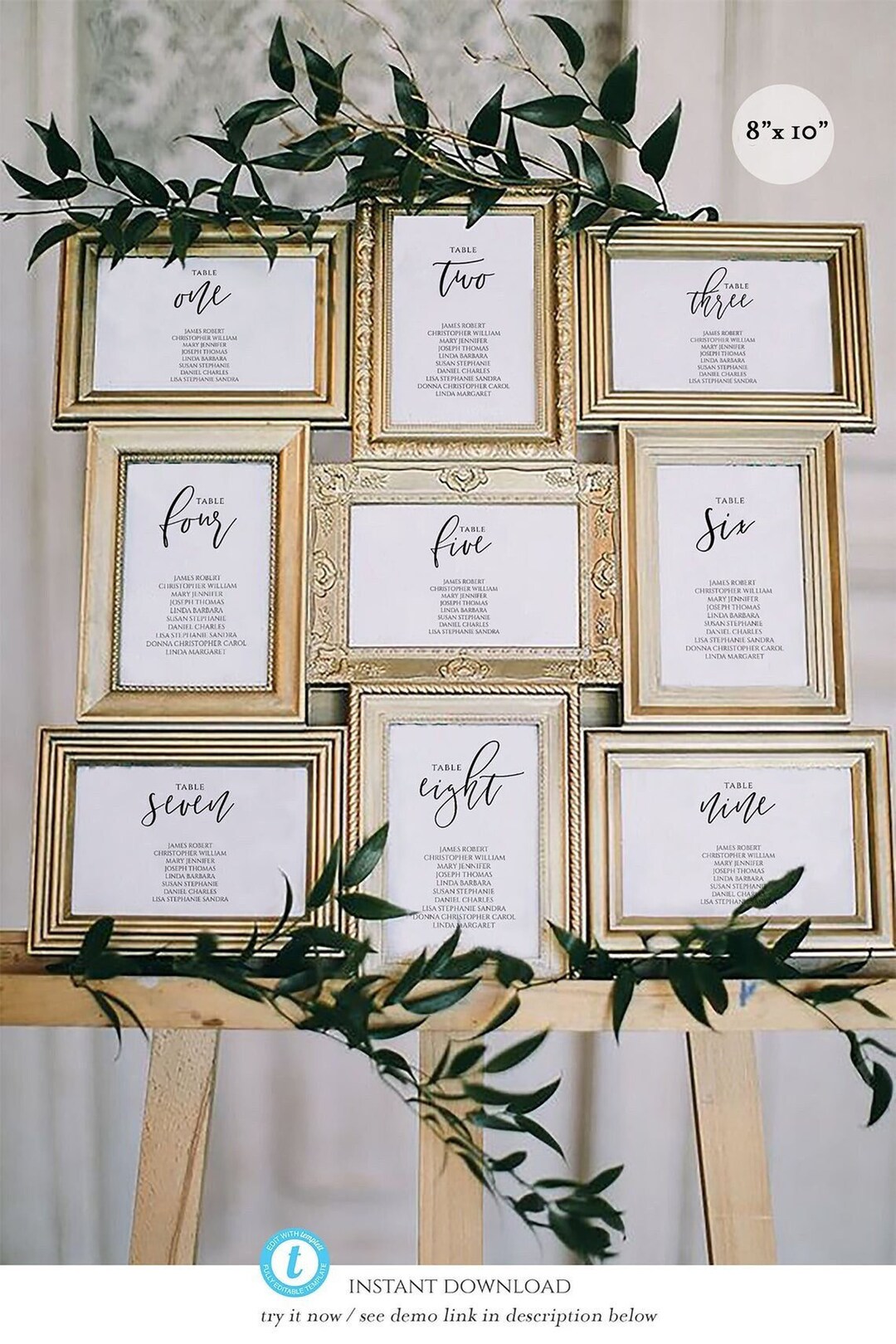8x10 Wedding Seating Chart Template Calligraphy, Table Seating Chart ...