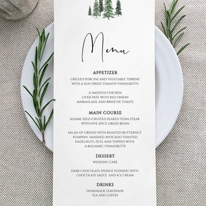 Pine Tree Menu Template, Forest Wedding Menu Cards, Editable Menu Pine ...
