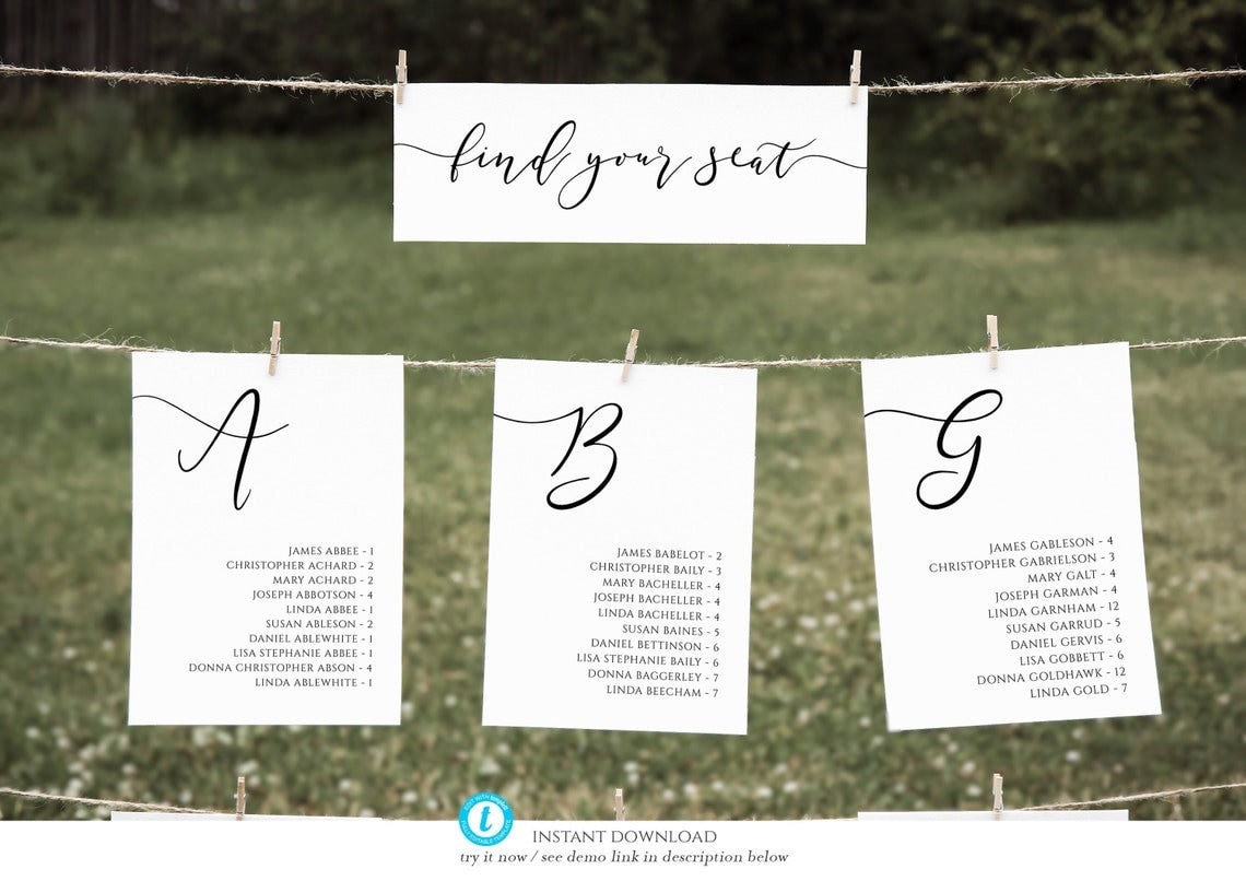 5x7 Alphabetical Seating Chart Template Table Seating Chart - Etsy