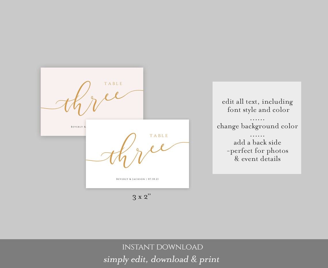 3x2 Table Numbers Gold, Table Numbers Calligraphy, Gold Table Numbers ...