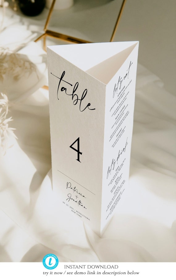 Trifold Table Menu Template Modern Wedding Triangle Table | Etsy