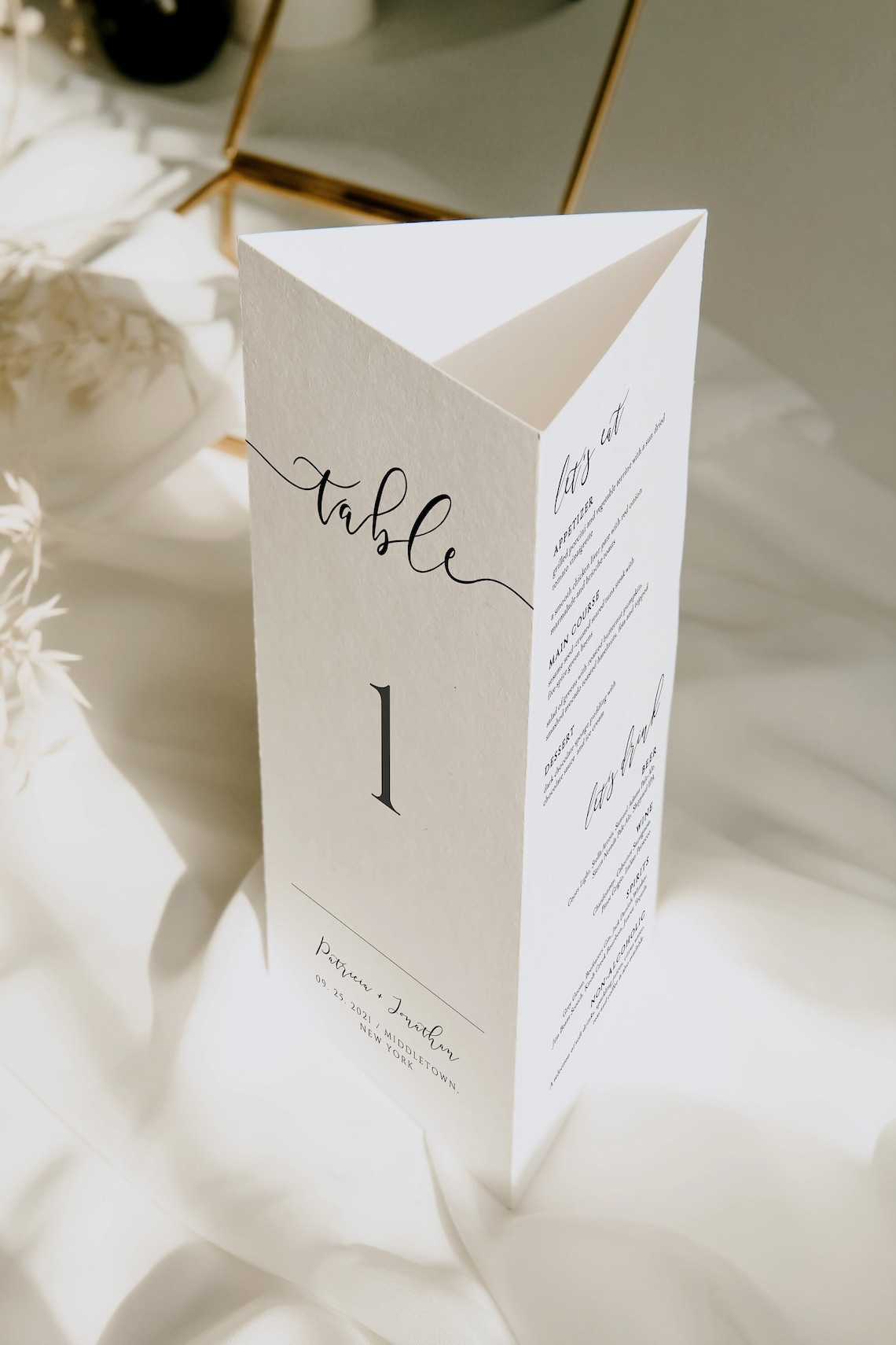 Trifold Table Menu Template Modern Wedding Triangle Table | Etsy