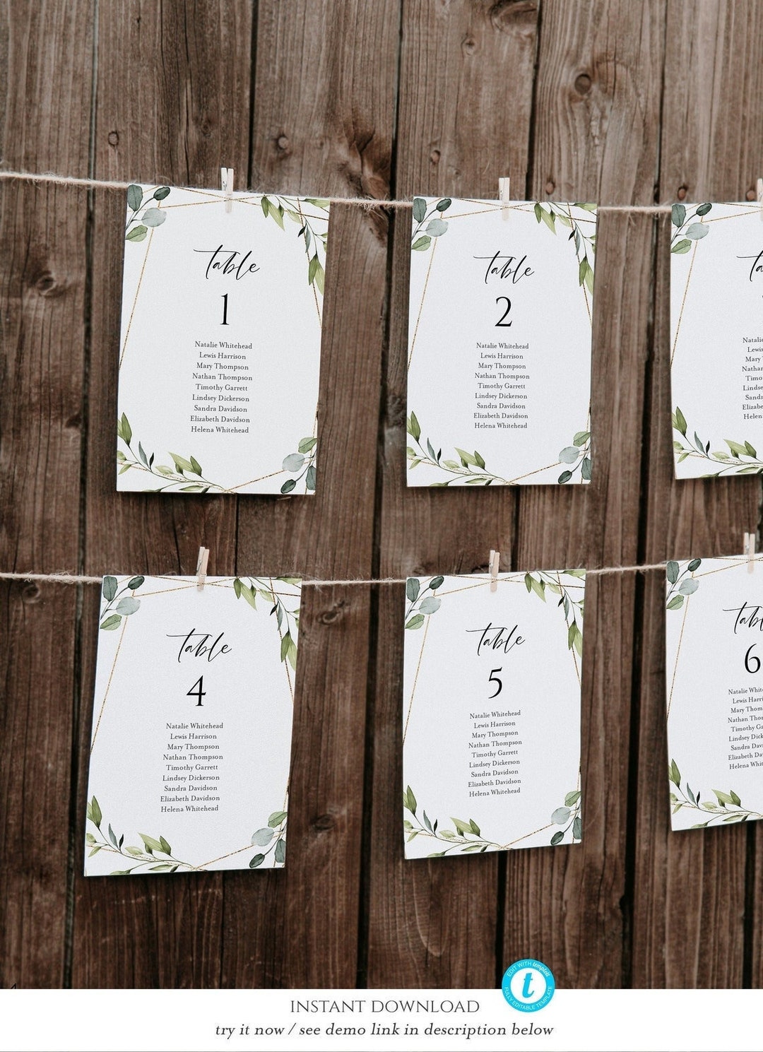Greenery Seating Chart Template Calligraphy, Greenery Seating Chart ...