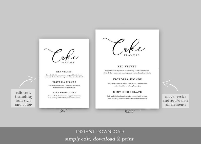 Cake Sign Template Cake Table Sign Wedding Cake Stand Cake | Etsy