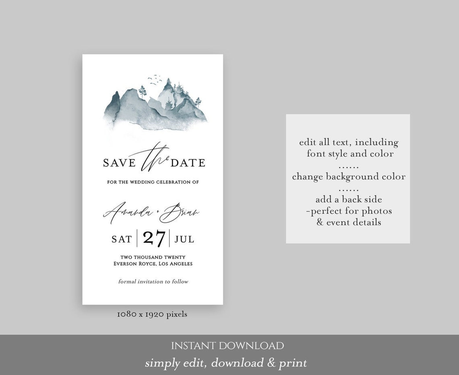 Mountain Save the Date Template Mountain Save the Date - Etsy