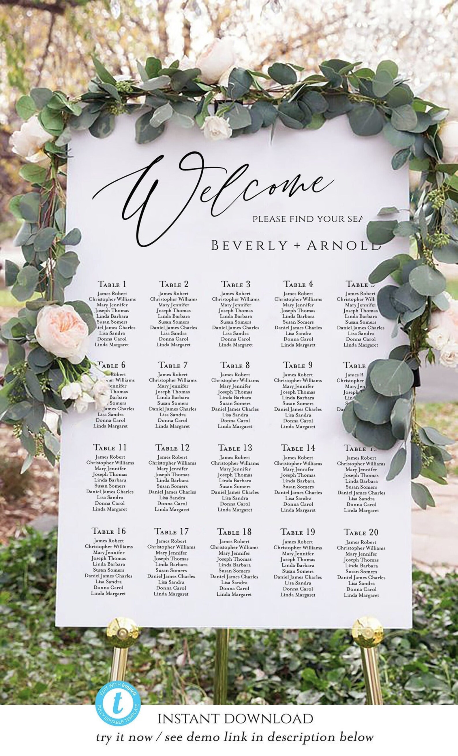 Wedding Seating Chart Template, Table Arrangement, Welcome Seating ...