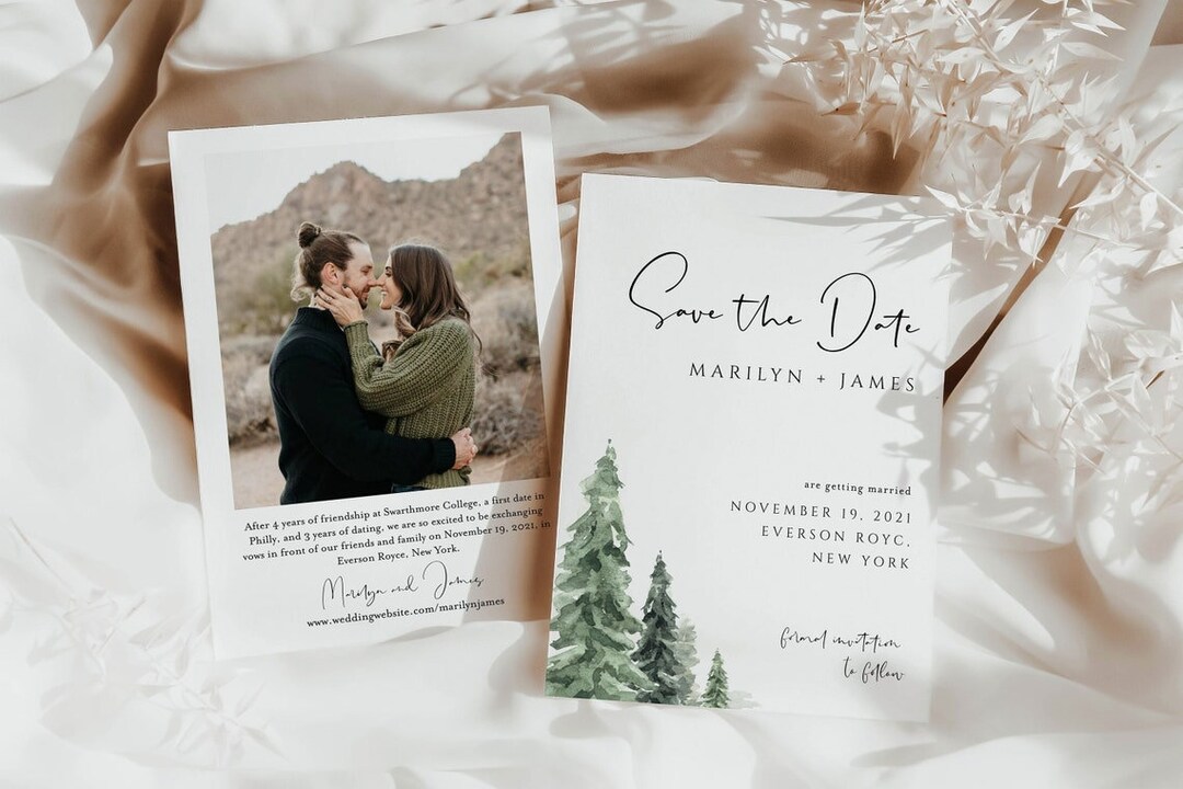 Pine Tree Save the Date Template, Photo Save the Date, Forest Save the ...
