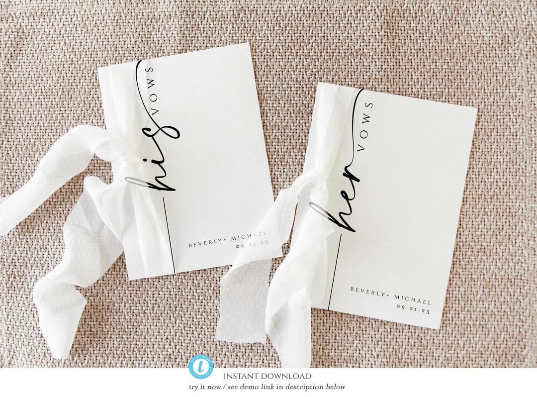 His and Her Wedding Vow Template, Personalized Vow Booklet, Custom ...