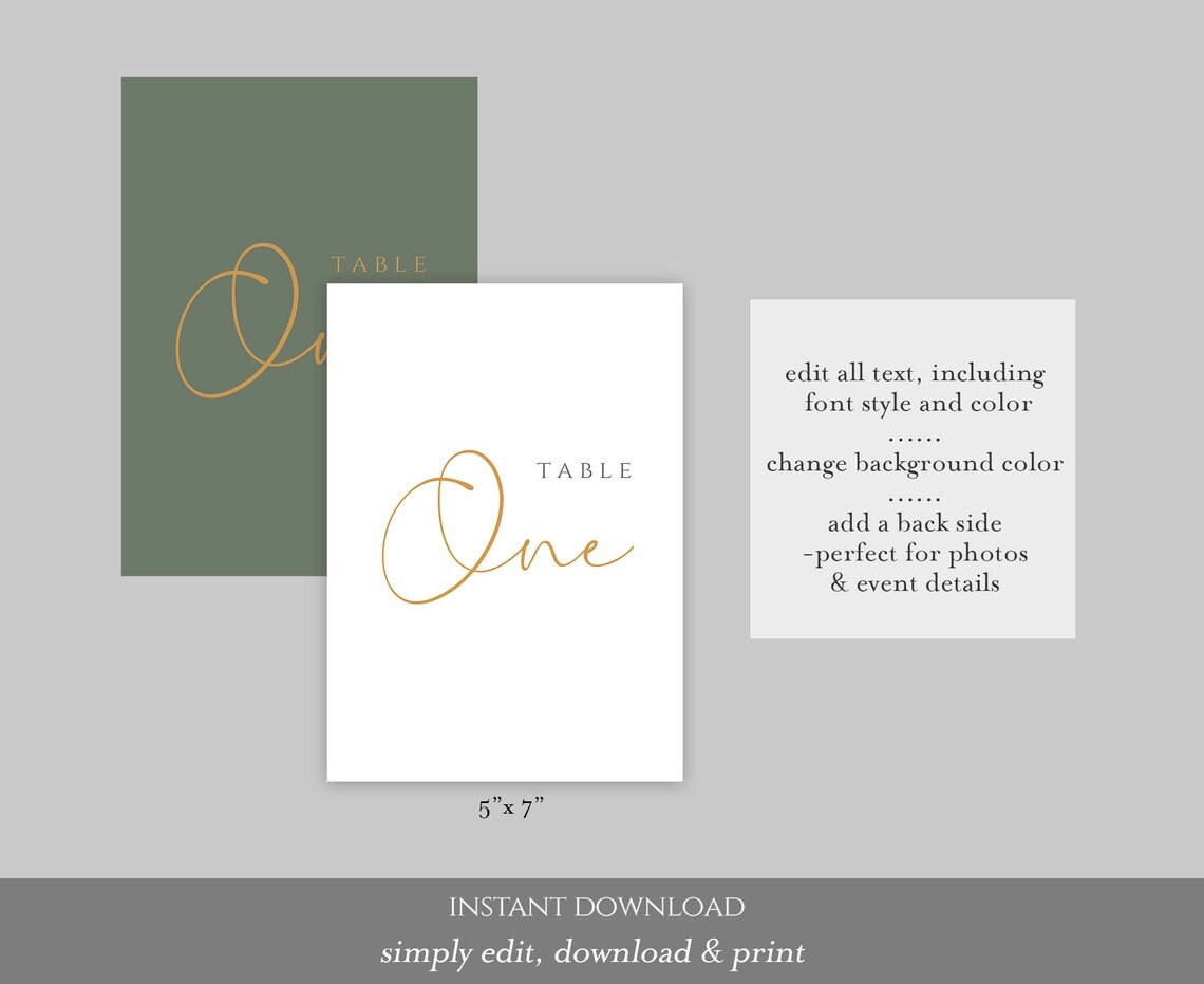 Table Numbers Card Gold Calligraphy, Wedding Table Number Elegant ...