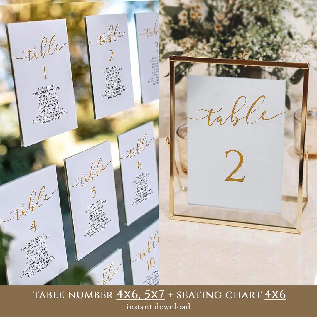 Golden 4x6 Seating Chart Template Bundle With Table Number Elegant ...