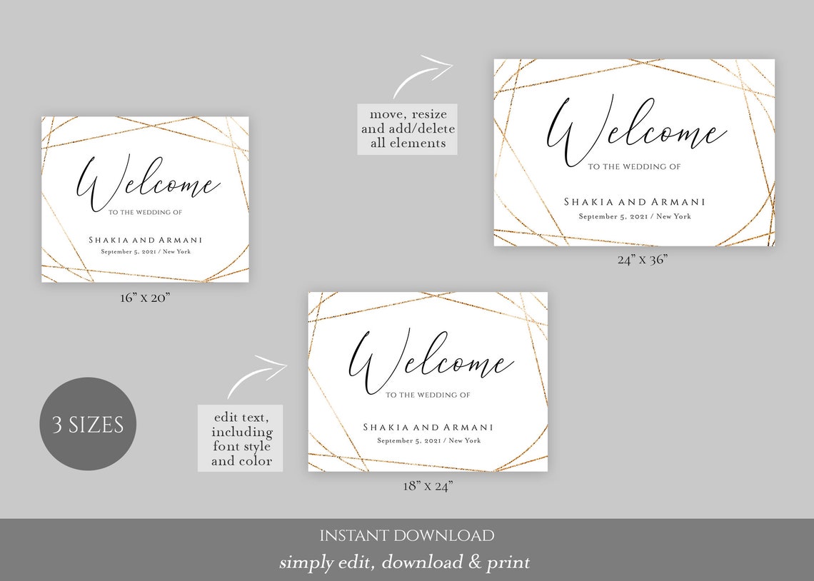 Gold Geometric Welcome Sign Printable, Welcome Sign Gold Frame, Welcome ...