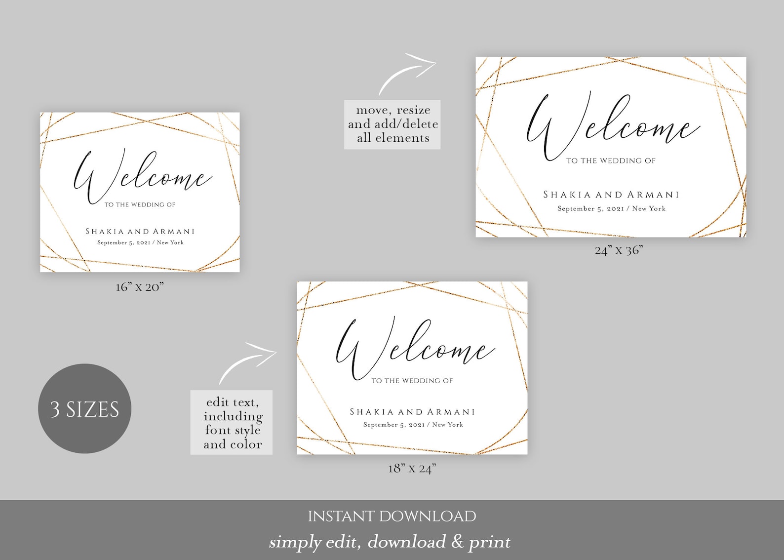 Gold Geometric Welcome Sign Printable Welcome Sign Gold - Etsy