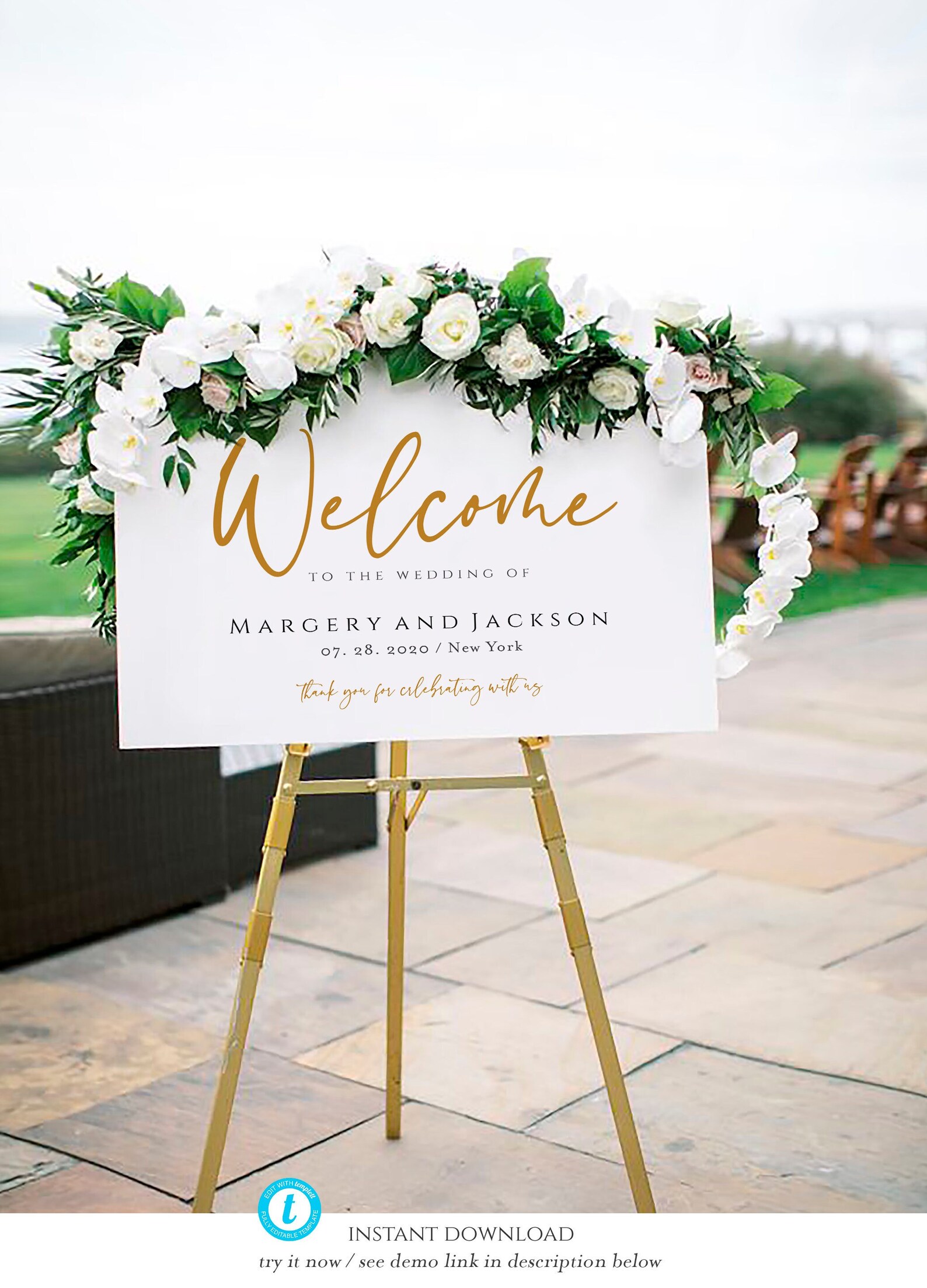 Gold Welcome Sign Printable Script Welcome Sign Editable - Etsy