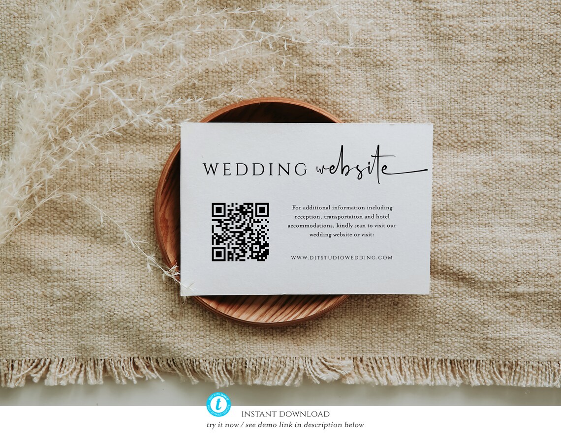 QR Code Wedding Website Card Minimalist Wedding Insert - Etsy