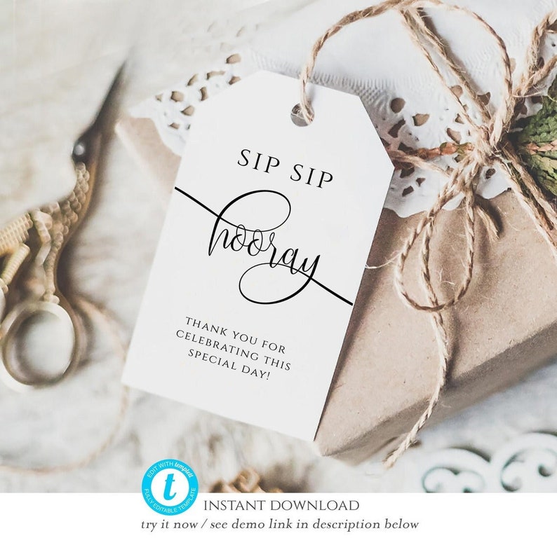 Sip Sip Hooray Tag Template Printable Sip Sip Hooray Tags - Etsy