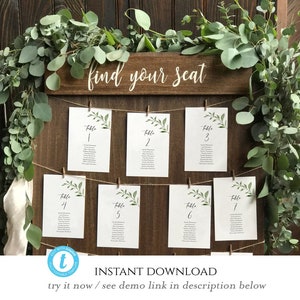Greenery Seating Chart Template Calligraphy, Eucalyptus Table Seating ...