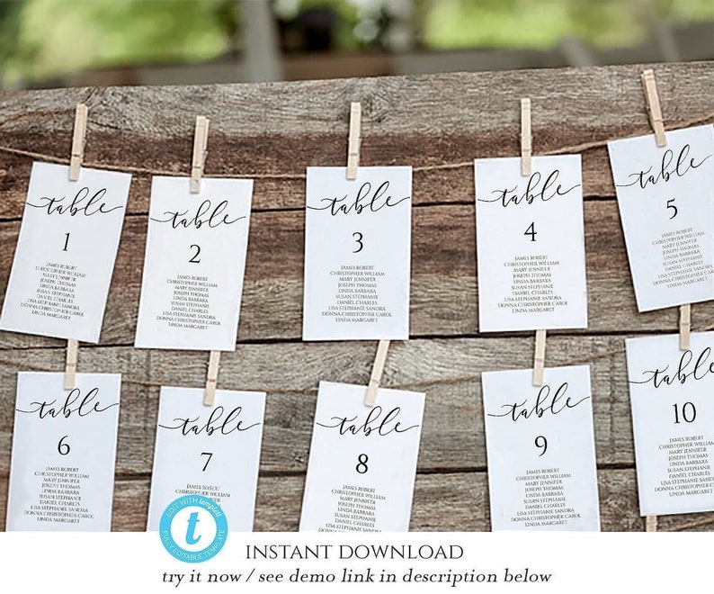 3x5 Wedding Seating Chart Template Calligraphy Table Seating - Etsy