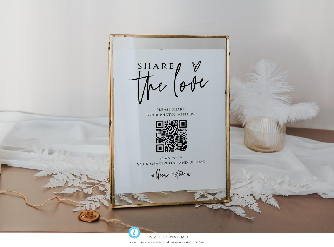 Capture the Love QR Code Sign, Modern Wedding Reception Table Sign ...