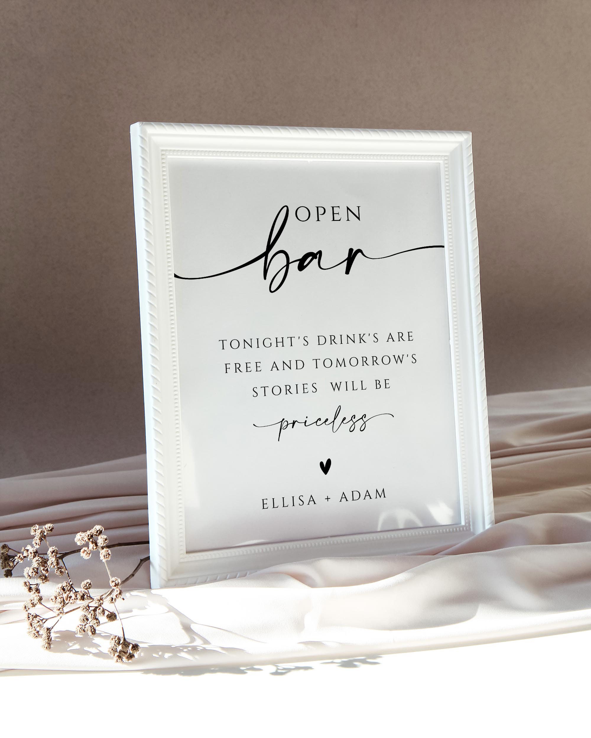 Minimalist Open Bar Sign, Modern Minimalist Wedding Sign, Editable Open ...
