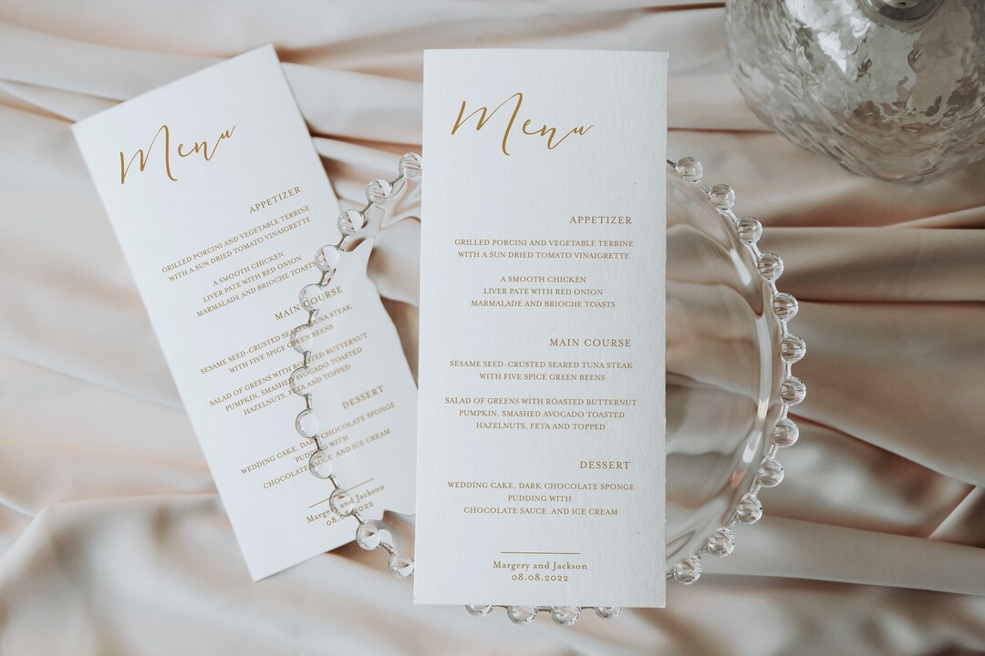 Gold Wedding Menu, Minimal Wedding Menu Template, Elegant Menu Card ...
