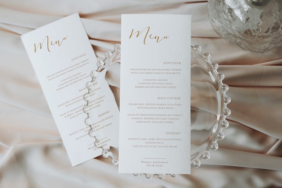 Gold Wedding Menu Minimal Wedding Menu Template Elegant Menu - Etsy