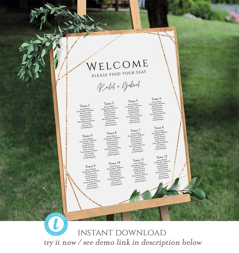 Wedding Seating Chart Sign Seating Chart Gold Geometric - Etsy