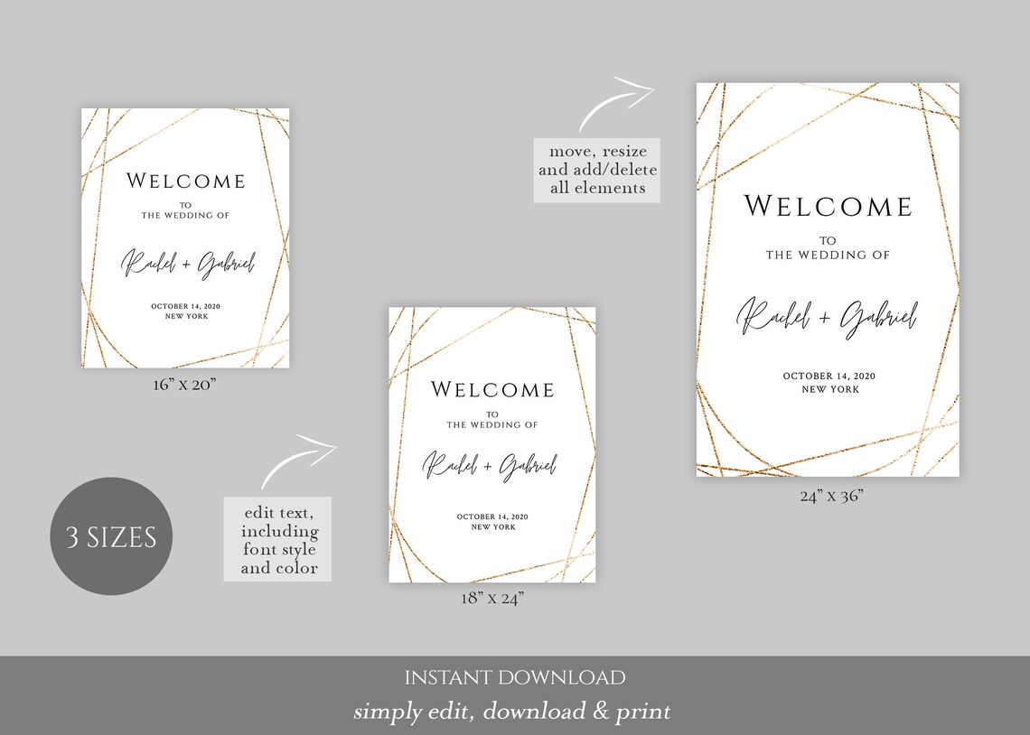Gold Geometric Welcome Sign Printable, Welcome Sign Gold Frame, Welcome ...