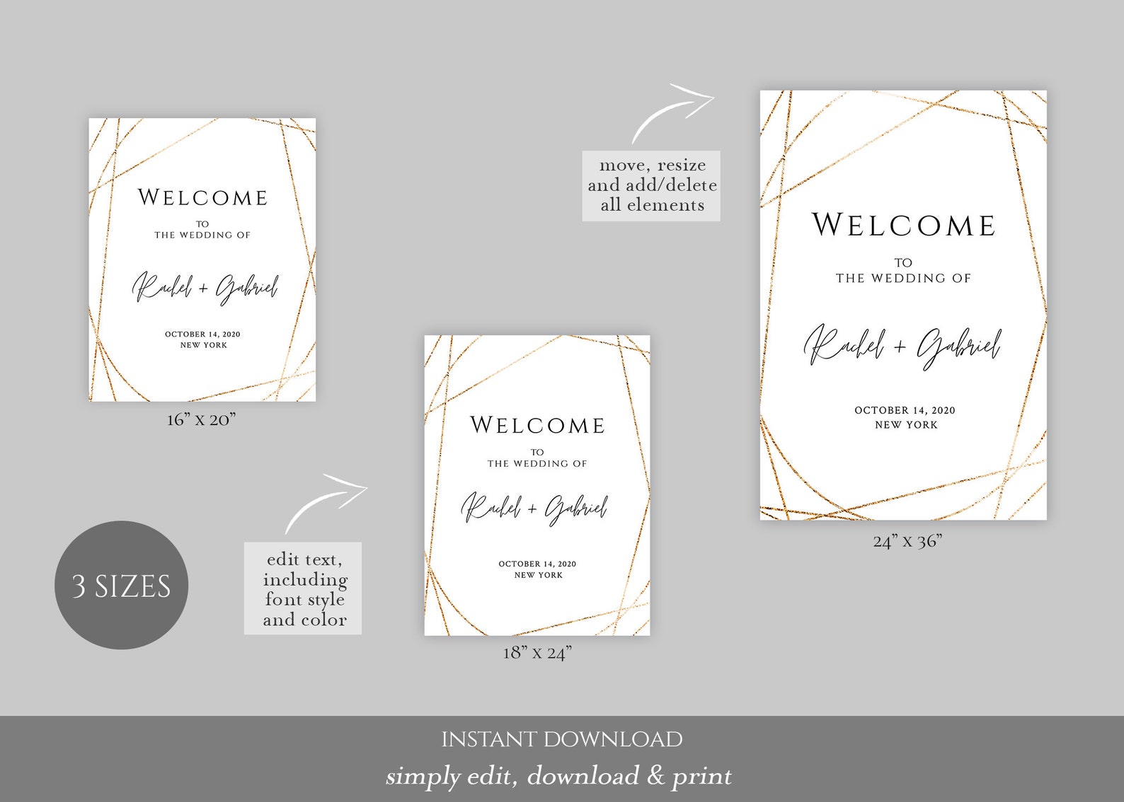 Gold Geometric Welcome Sign Printable, Welcome Sign Gold Frame, Welcome ...