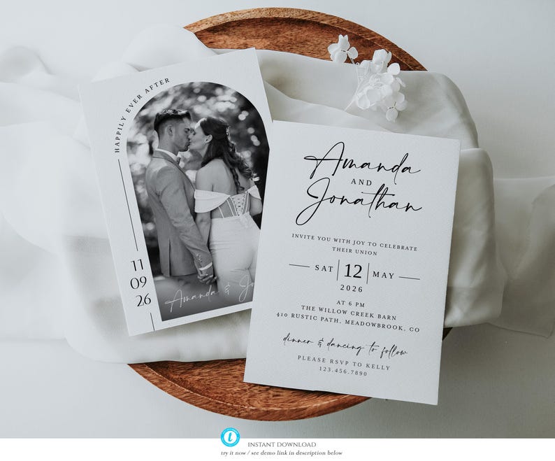 Wedding Photo Invitation Template, Editable Wedding Double Sided ...