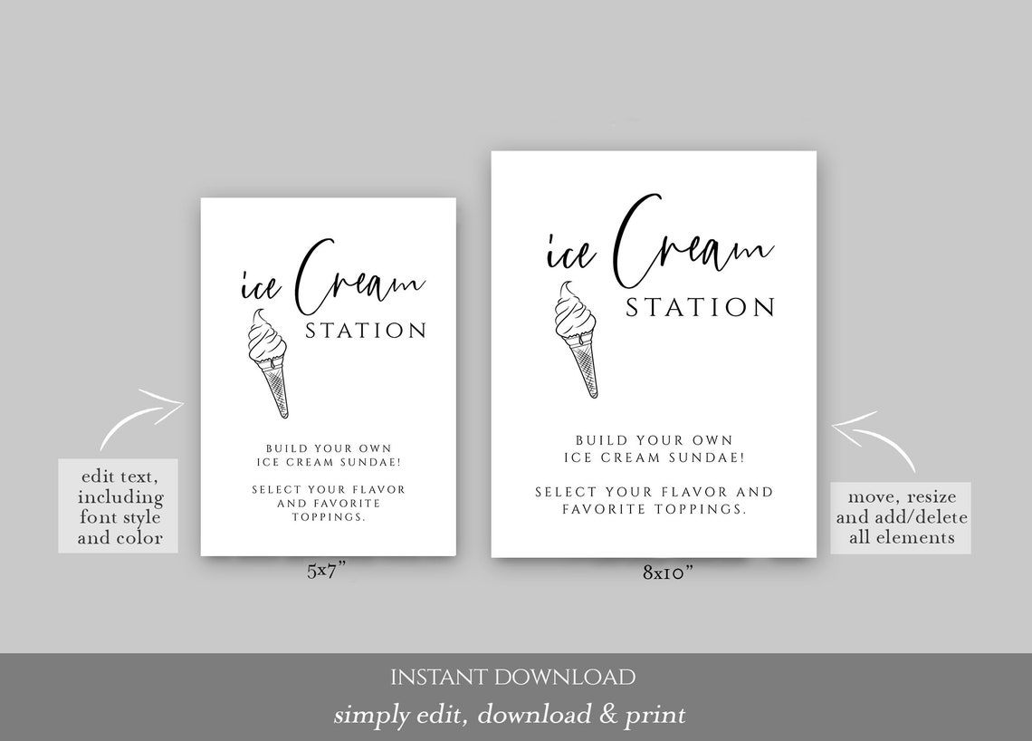 Ice Cream Bar Sign Printable, Baby Shower Sign, Bridal Shower Ice Cream ...
