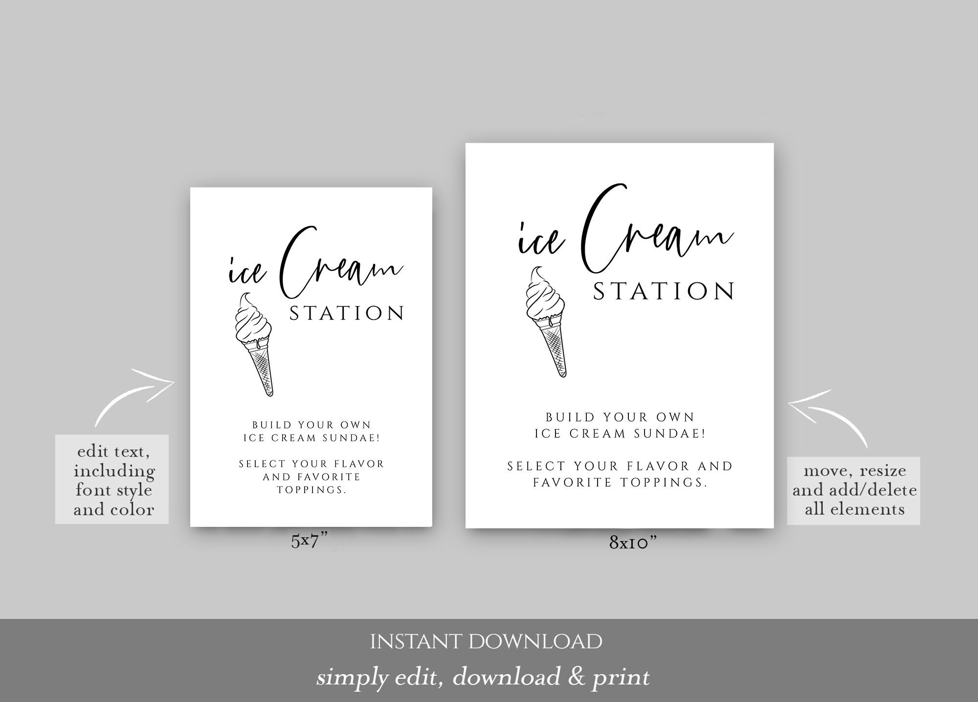 Ice Cream Bar Sign Printable, Baby Shower Sign, Bridal Shower Ice Cream ...