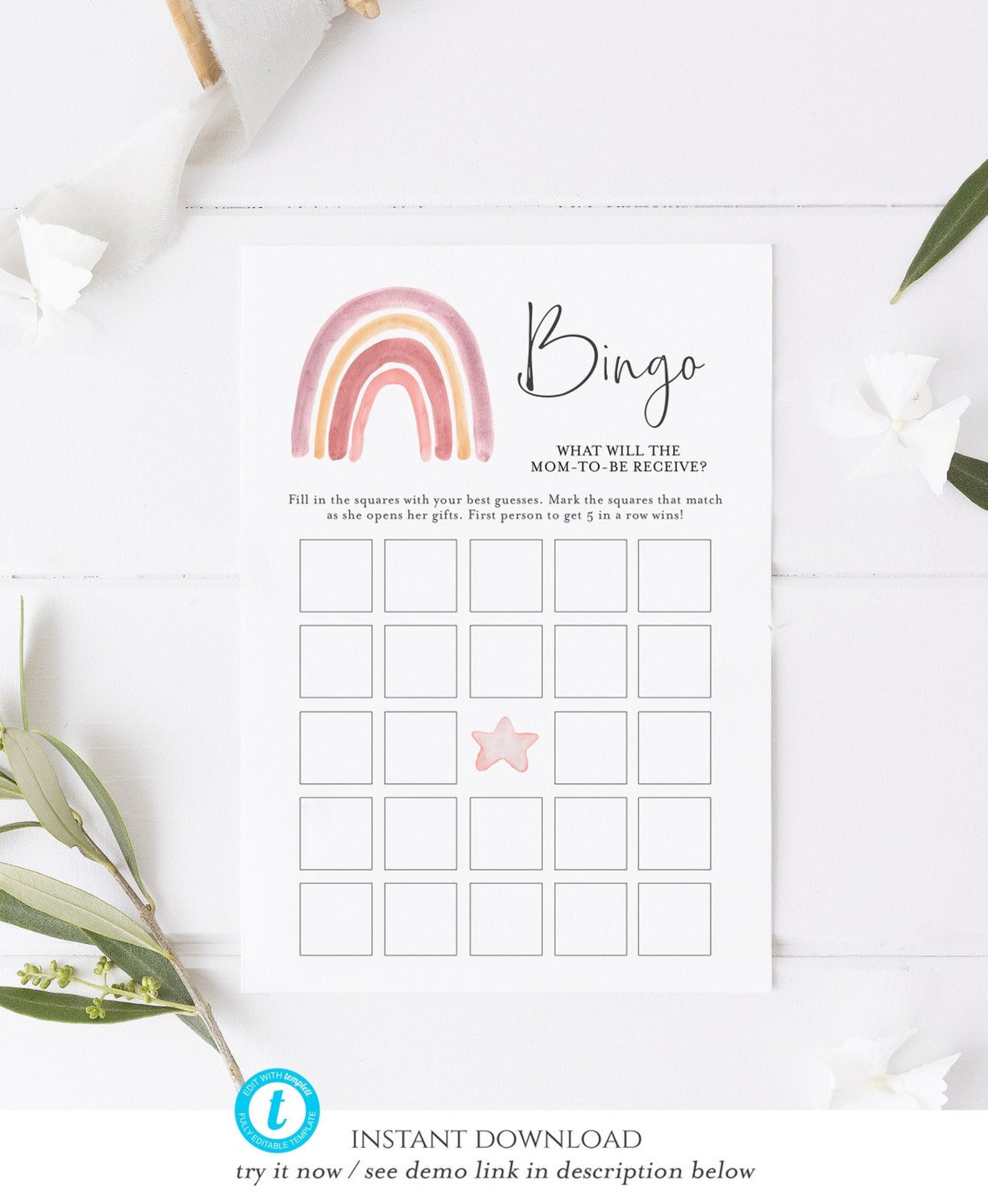 Rainbow Baby Shower Bingo Game Rainbow Baby Shower Bingo - Etsy
