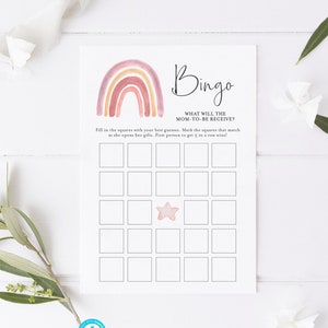 Rainbow Baby Shower Bingo Game, Rainbow Baby Shower Bingo, Rainbow Boho ...