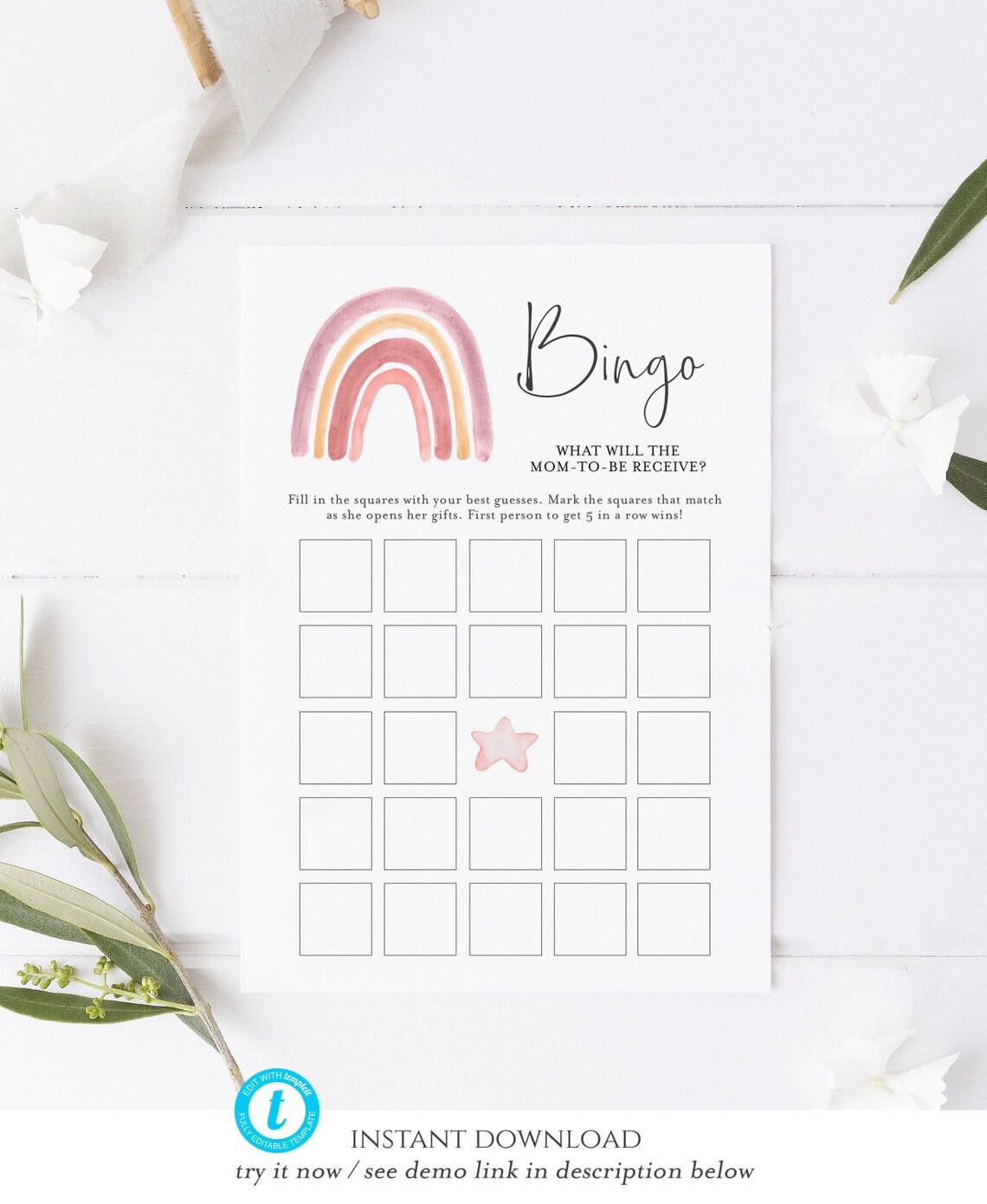Rainbow Baby Shower Bingo Game Rainbow Baby Shower Bingo - Etsy