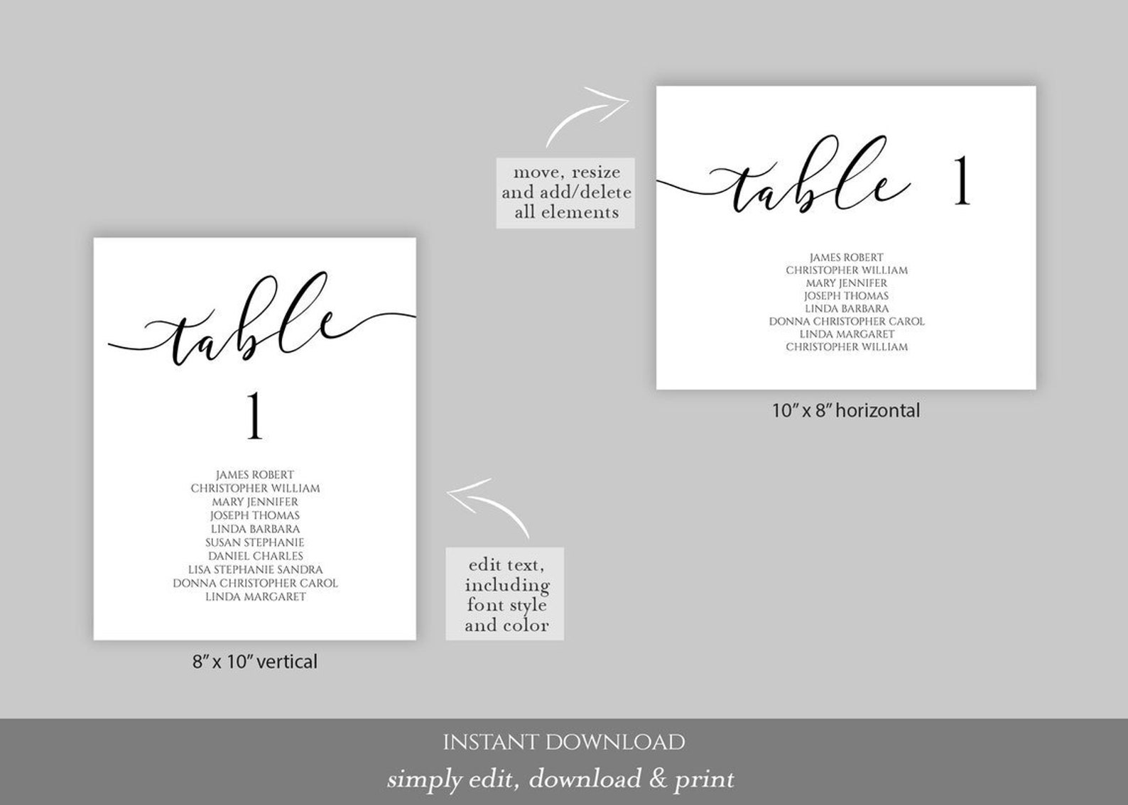 8x10 Wedding Seating Chart Template Calligraphy Table Seating - Etsy