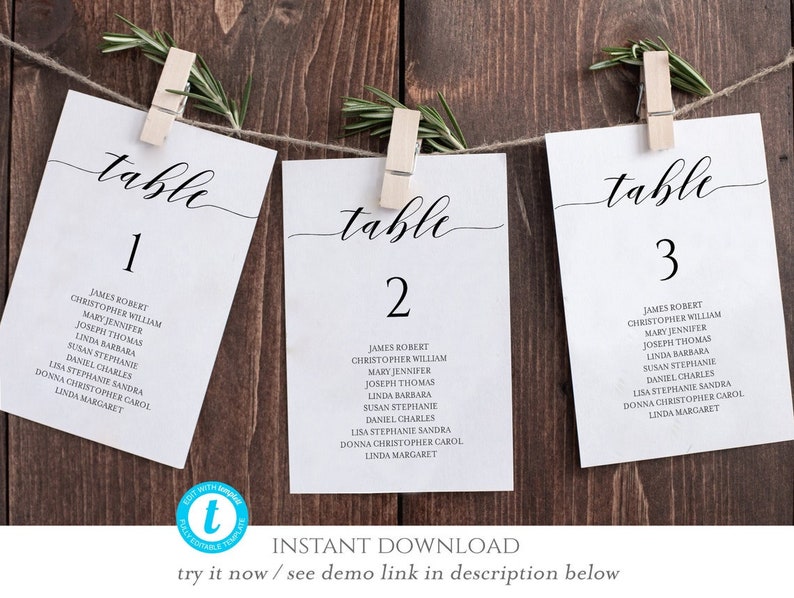 5x7 Wedding Seating Chart Template Calligraphy Table Seating - Etsy