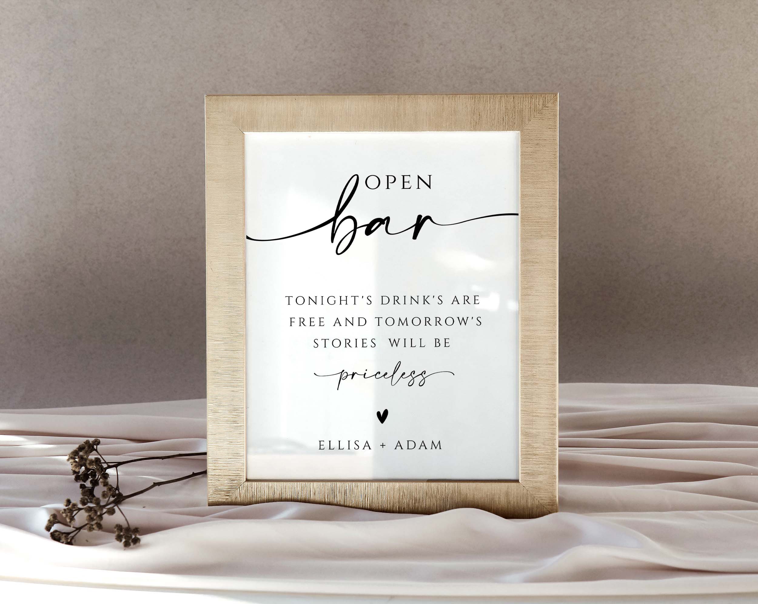 Minimalist Open Bar Sign, Modern Minimalist Wedding Sign, Editable Open ...