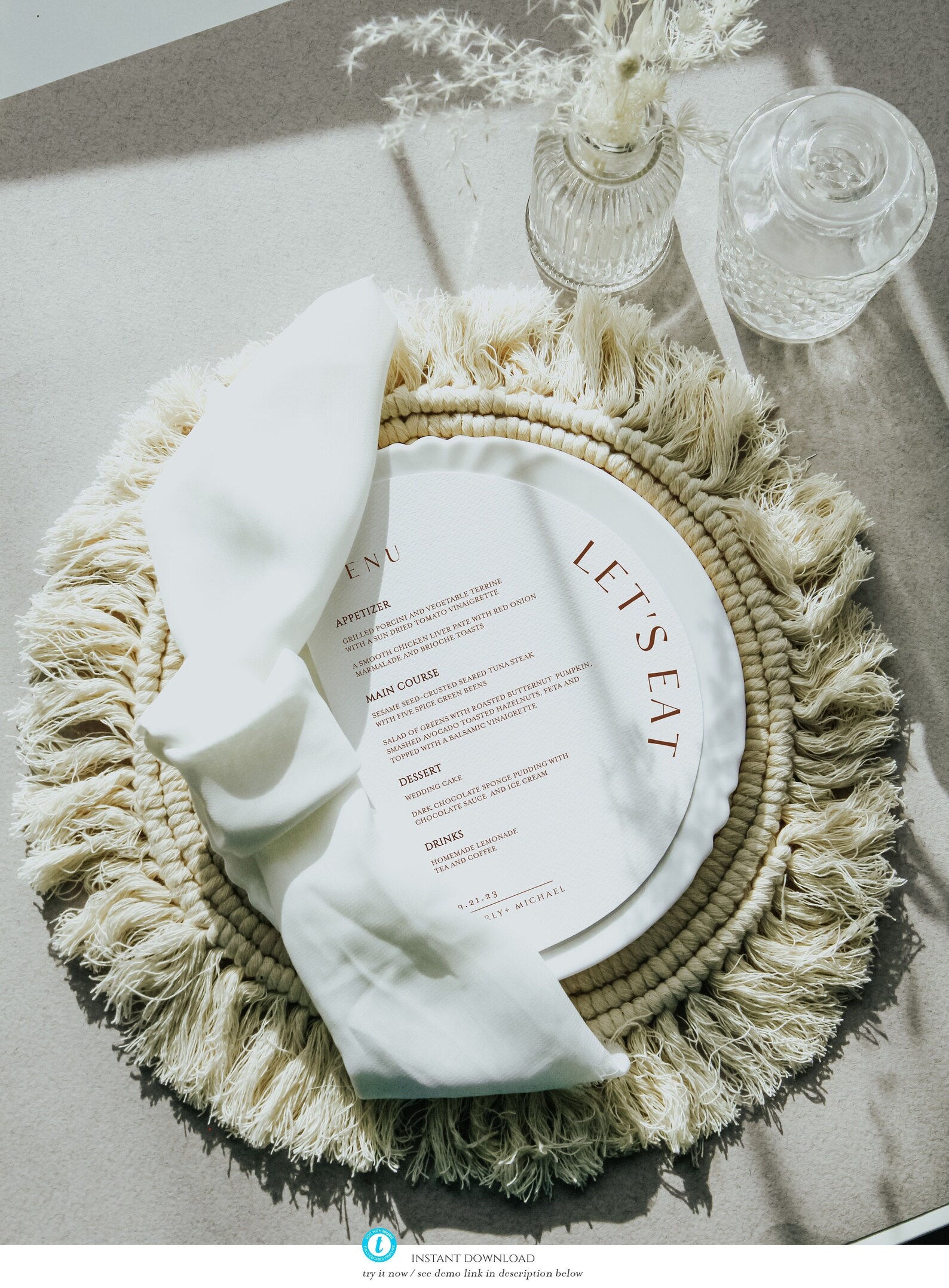 Half Arch Wedding Menu Template, Boho Menu Card, Half Moon Menu ...