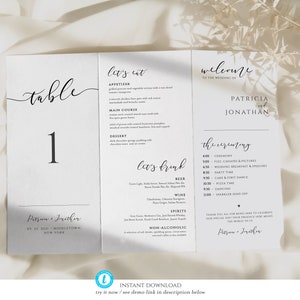 Trifold Table Menu Template, Modern Wedding Triangle Table Number ...
