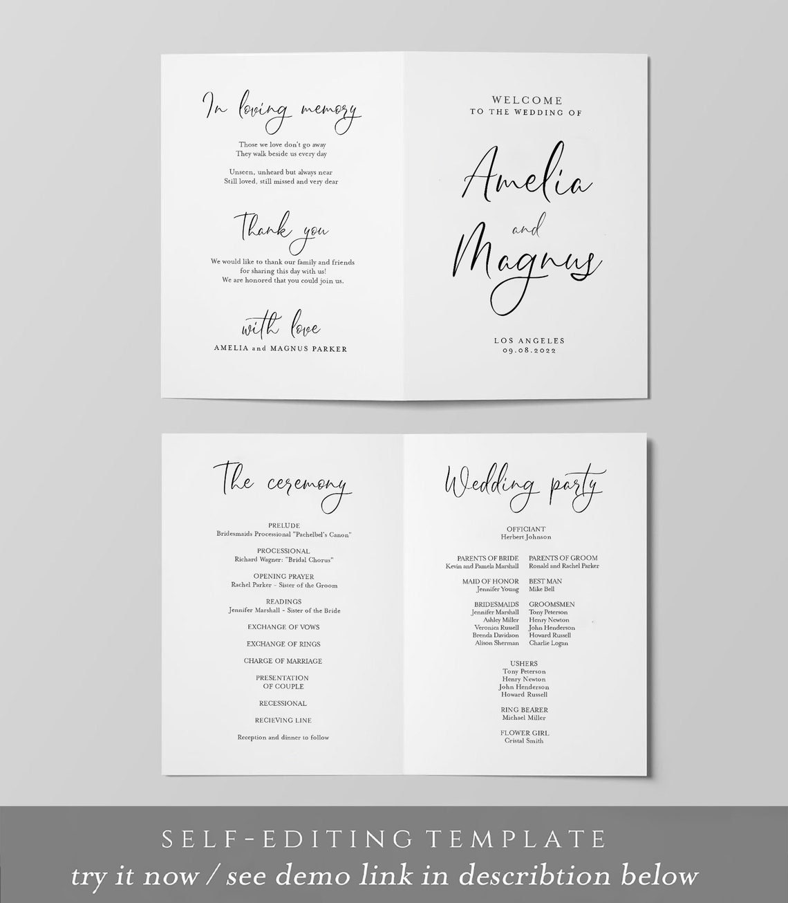 Bi-fold Program Template Order of Service Wedding 100% | Etsy