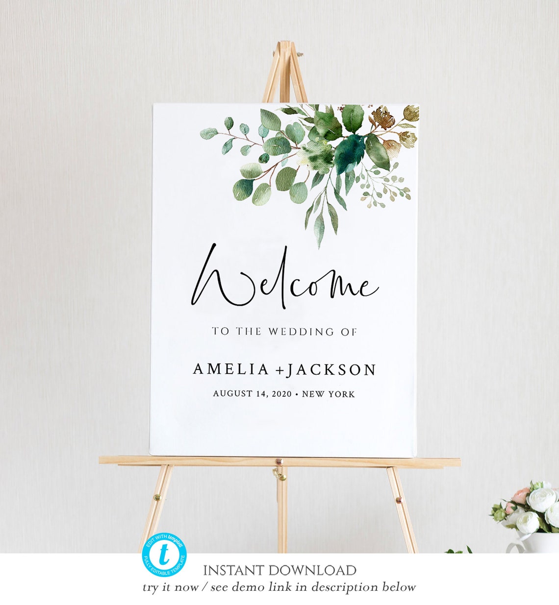 Greenery Welcome Sign Printable Editable Eucalyptus Welcome | Etsy