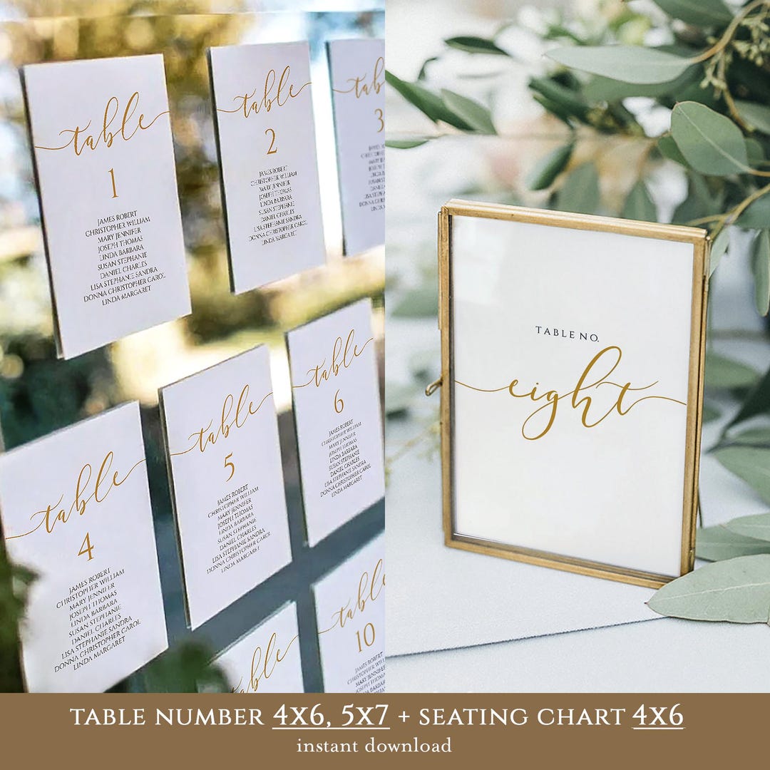 4x6 Gold Seating Chart Template Bundle With Table Number Elegant ...