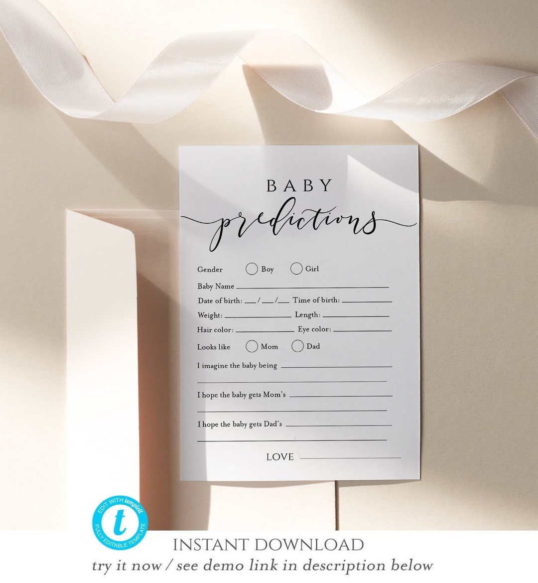 Baby Prediction Cards, Editable Baby Predictions Template, Rustic Baby ...