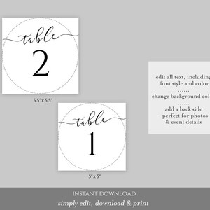 Table Numbers Card Calligraphy, Round Table Number Elegant, Circle ...