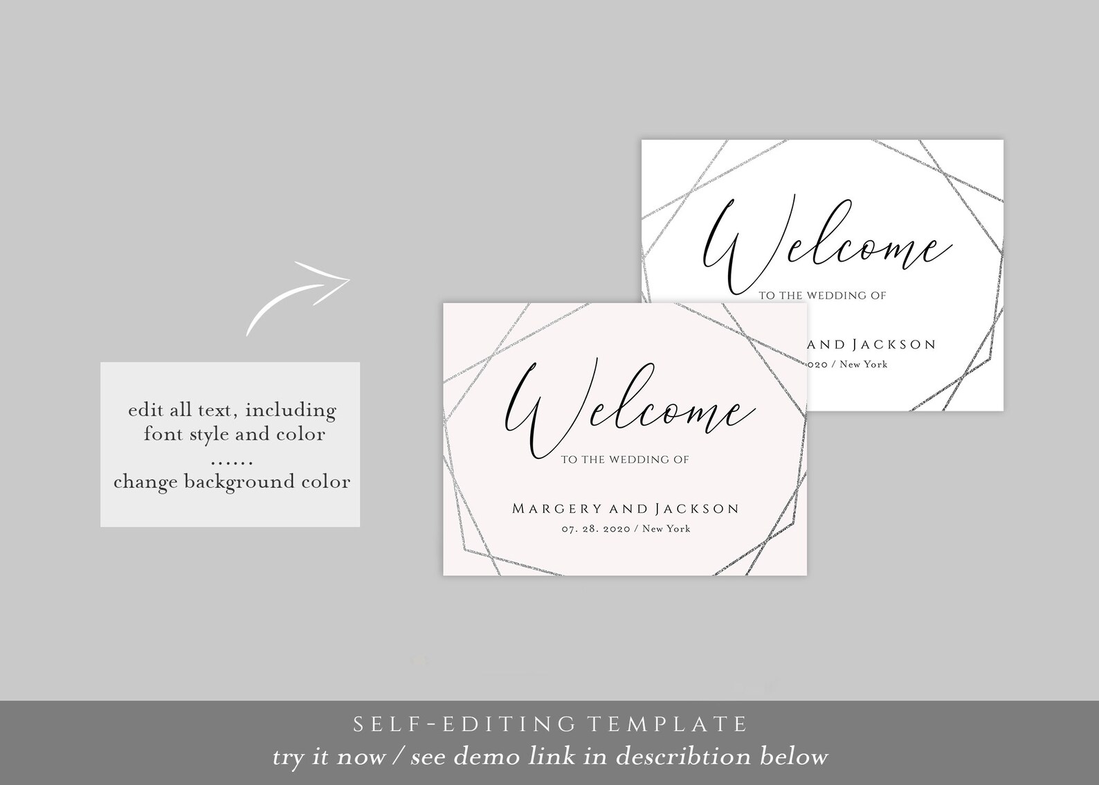 Silver Geometric Welcome Sign Printable Editable Welcome Sign | Etsy